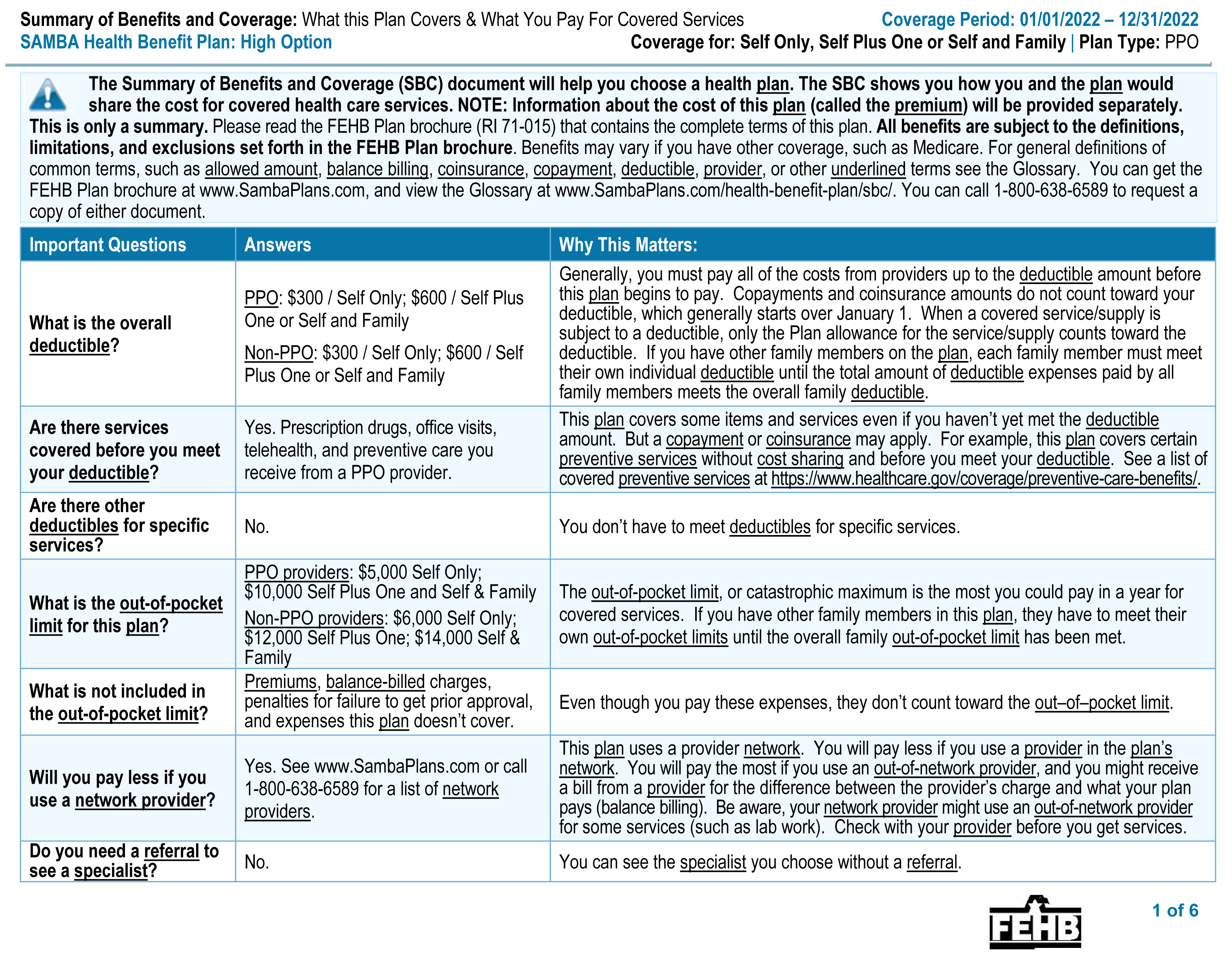 Summary of Benefits & Coverage (SBC) » SAMBA