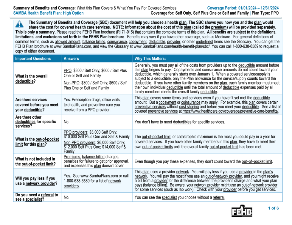 Summary of Benefits & Coverage (SBC) » SAMBA