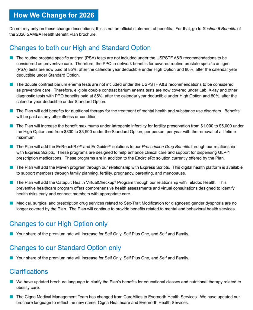 Changes for 2026 » SAMBA